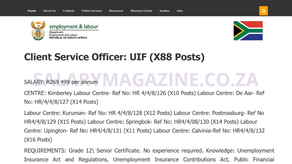 UIF Client Service Officer Vacancies (X88 Posts) at the Department of ...