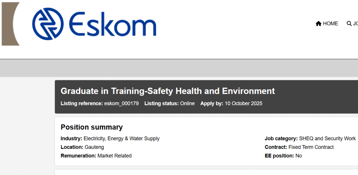 Eskom Graduates in Training Programmes 2025/2027 – Multiple Opportunities